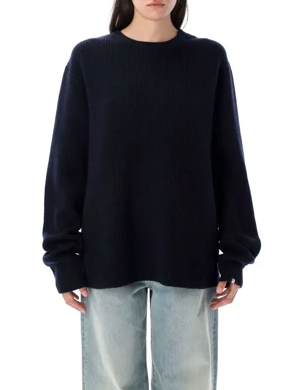 EXTREME CACHMERE Ribbed Pure Crew Neck Sweater - Blue