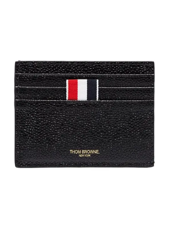 Thom Browne Iconic Card Holder With Striped Grosgrain Tab - Black