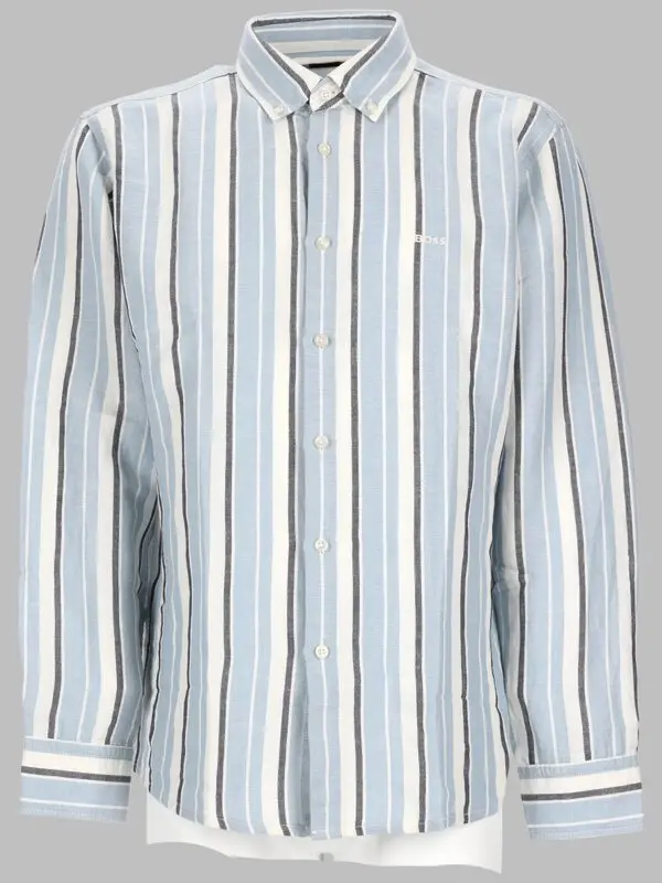 BOSS Striped Linen-cotton Button-down Shirt - Azure
