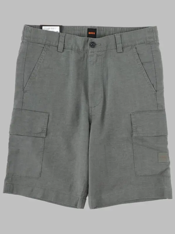 BOSS Linen Blend Cargo Shorts - Grey