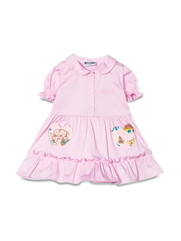Moschino Puff Sleeve Applique Dress - Pink
