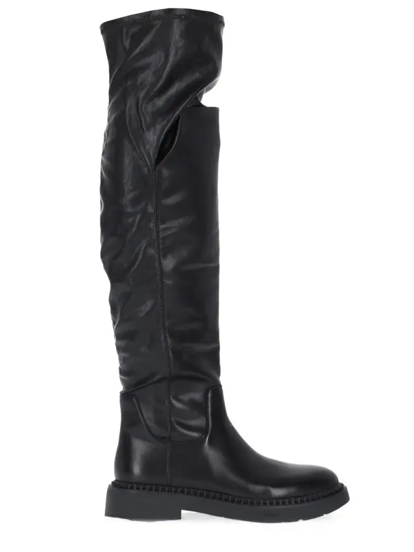 Ash Over-the-knee Boots With Lug Sole - Black