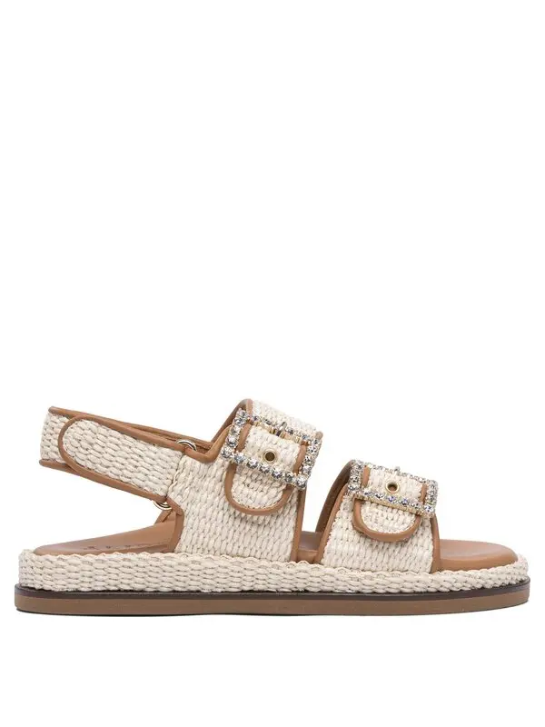 ALIBI Rafia Mini Sandals With Embellished Buckles - Beige