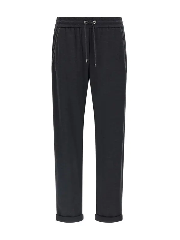 Brunello Cucinelli Cotton Silk Blend Drawstring Track Pants - Grey