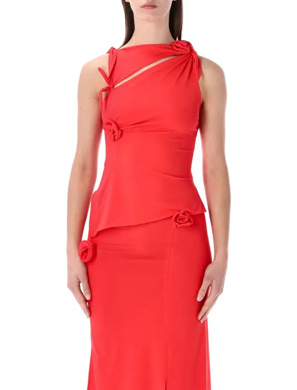Coperni Asymmetrical Floral Detail Sleeveless Top - Red