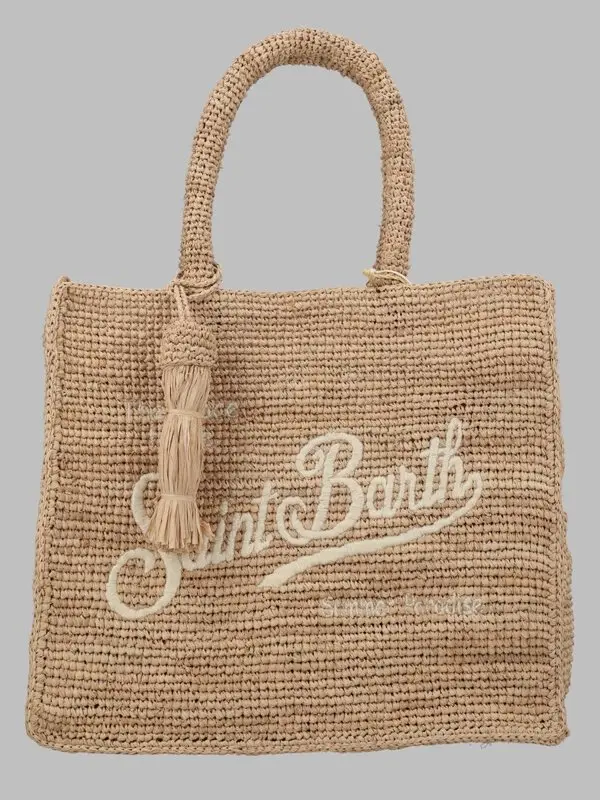 MC2 SAINT BARTH Raffia Tote Bag With Embroidered Logo - Beige