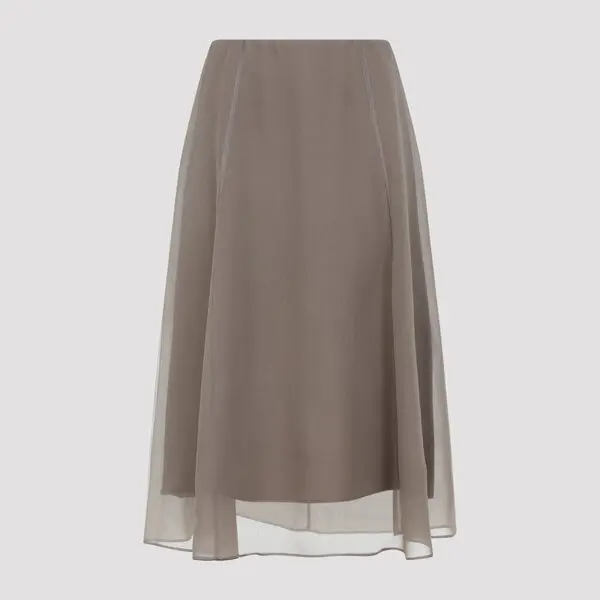 Brunello Cucinelli Sheer Panel A-line Midi Skirt - Brown