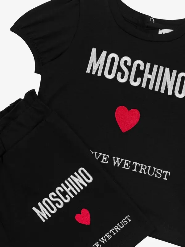 Moschino Love We Trust" Embroidered Cotton T-shirt And Shorts Set - Multicolour