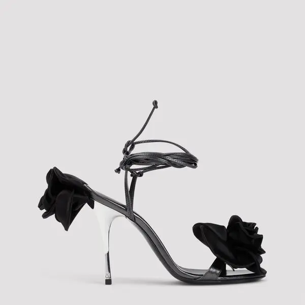 Magda Butrym Floral-appliqué Satin Heeled Sandals - Black