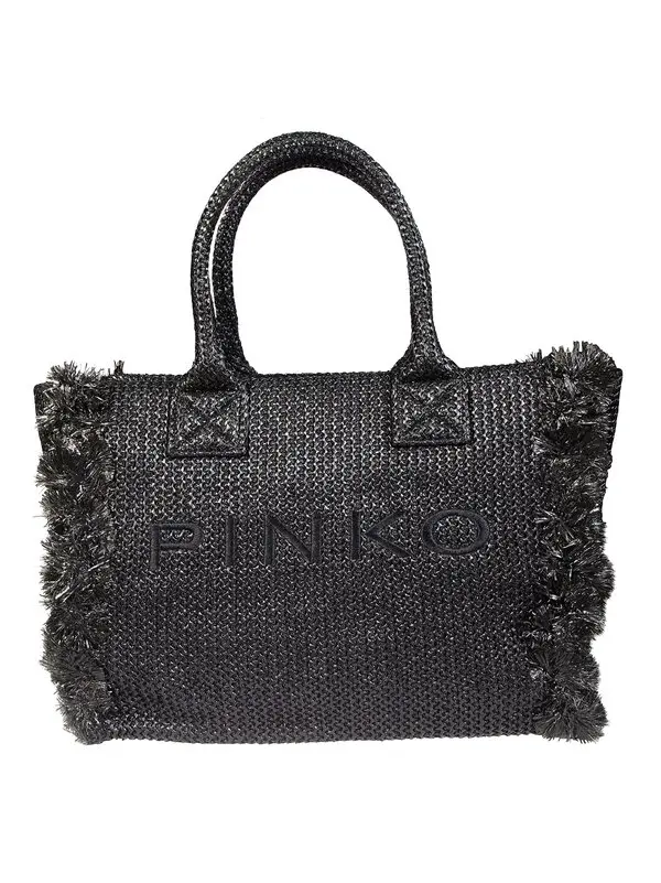 Pinko Mini Raffia Shoulder Bag - Nero