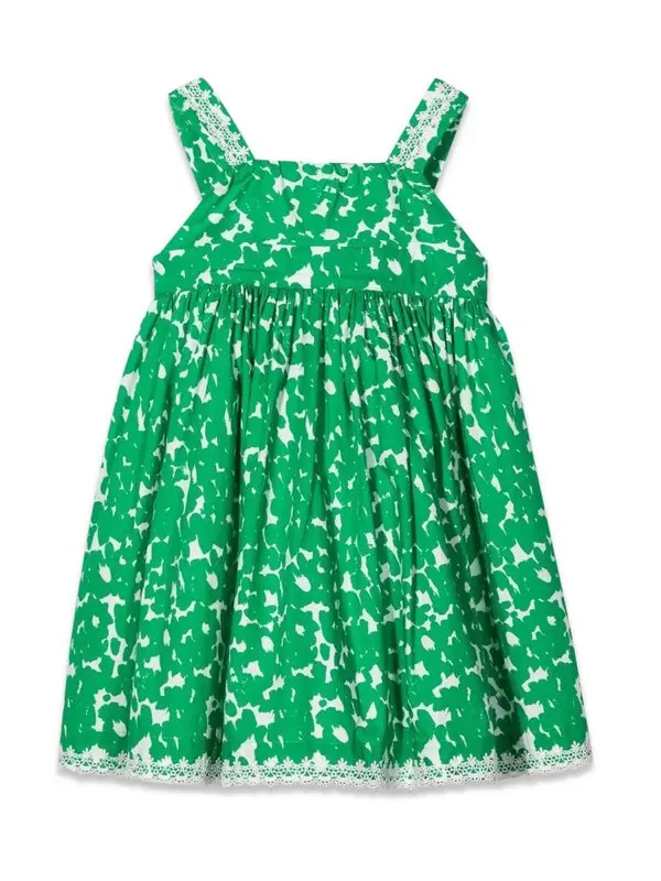 MIMISOL Printed Cotton Dress With Lace Trim
