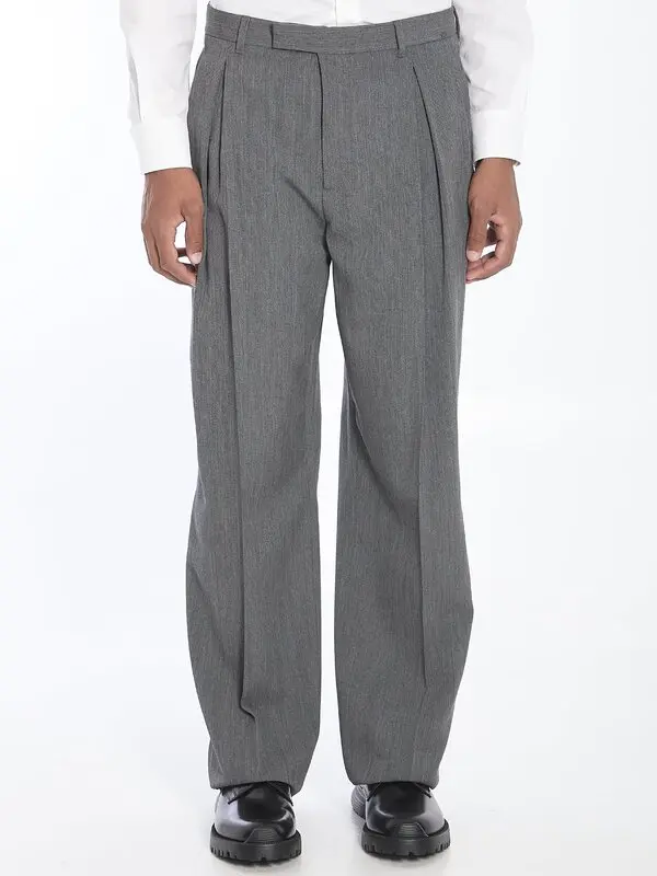 Dior Virgin Wool Twill Blend Pleated Trousers With Cuffs