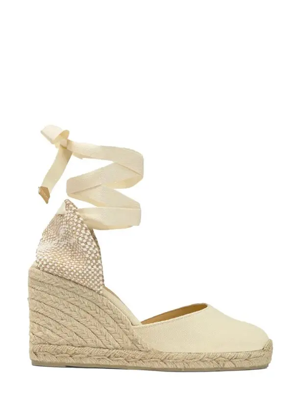 CastaÑer Lace-up Espadrille Wedge Sandals - Ivory