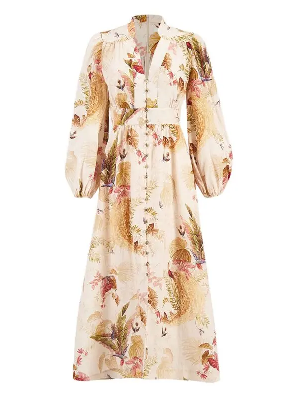 Zimmermann Ascension Printed Linen Midi Dress - Beige