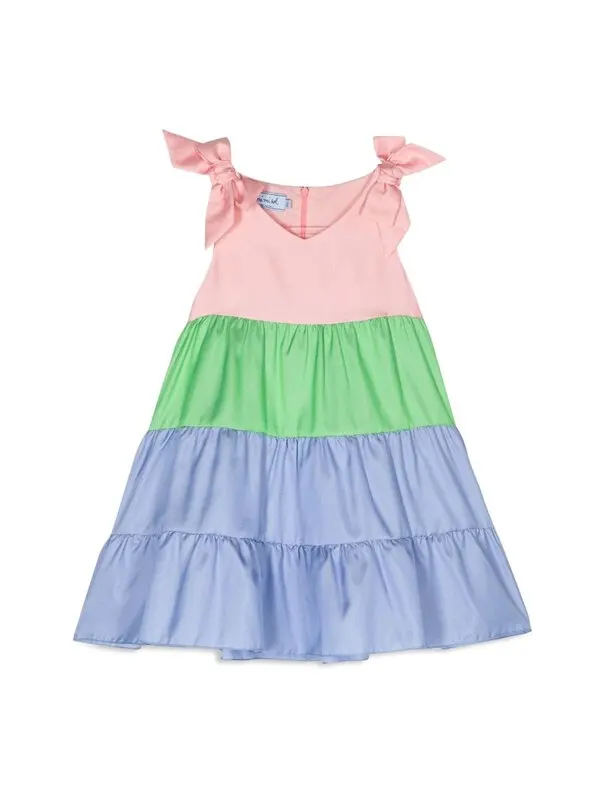 MIMISOL Tiered Satin Dress With Bow Shoulder Straps