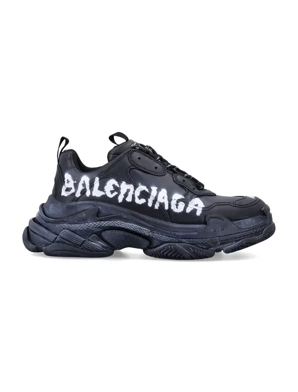 Balenciaga Triple S Graffiti-print Chunky Sneakers - Black