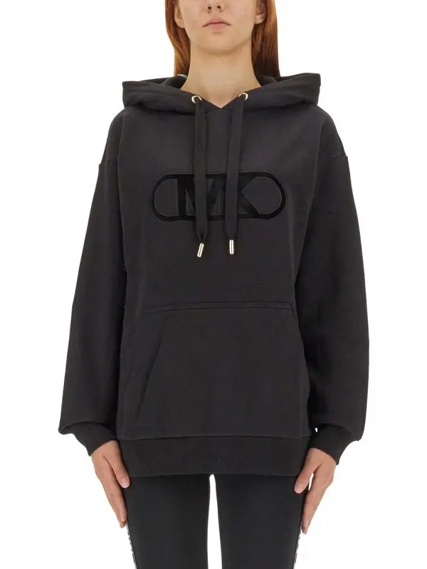 Michael Kors Oversized Flocked Logo Hoodie - Black