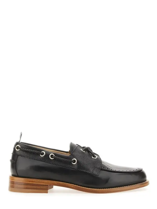 Thom Browne Vitello Calf Leather Sole Boat Shoe - Black