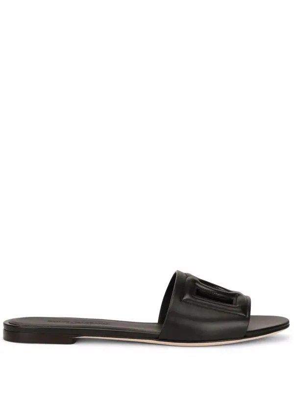 Dolce & Gabbana Leather Slide Sandals - Nero
