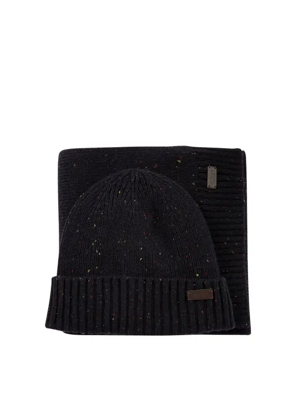 Barbour Ribbed Knit Beanie And Scarf Set - Blue