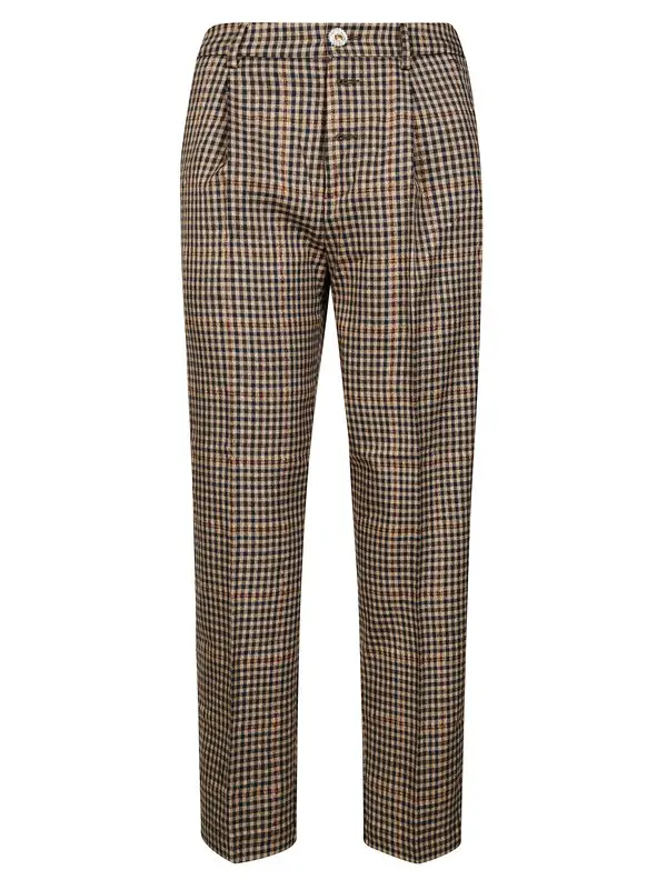 LIUJO Tailored Plaid Full Length Trousers - Marrone