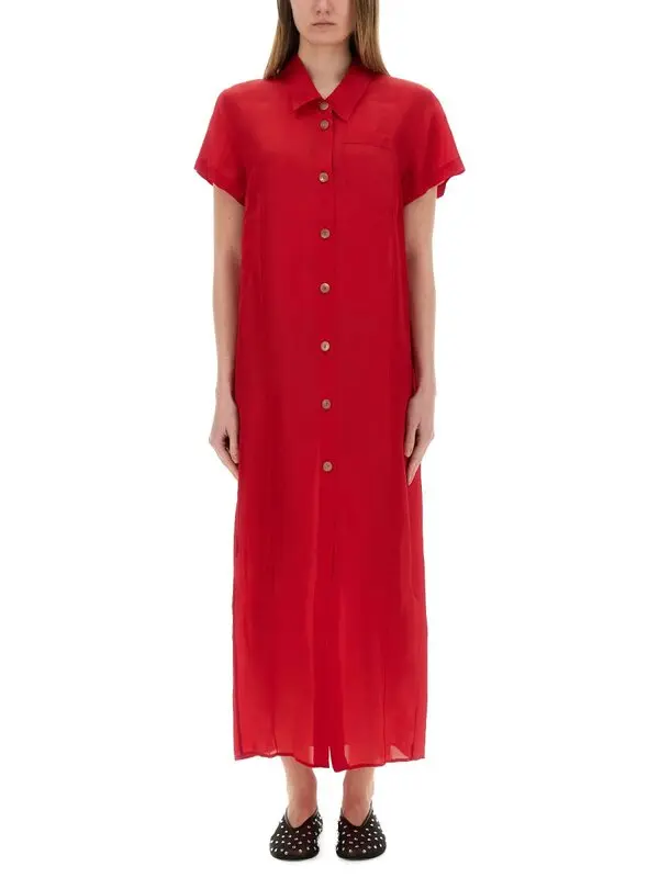 Khaite Effy Silk And Cotton-blend Organza Midi Shirt Dress - Red