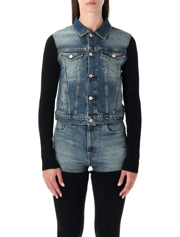 Coperni Hybrid Denim And Knit Jacket - Blue