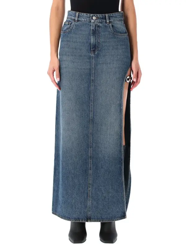 Coperni Denim Maxi Skirt With Garter Detail - Blue