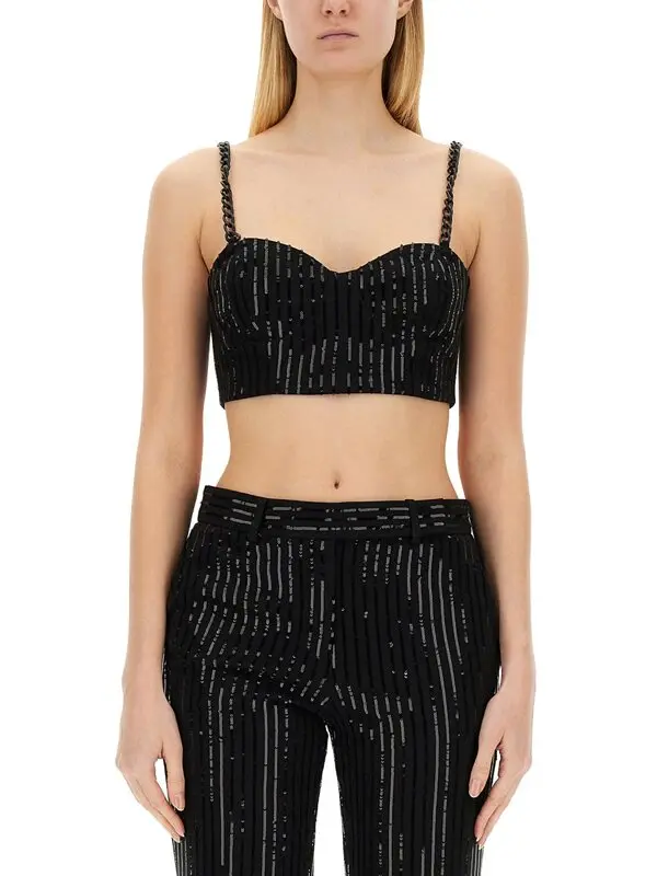 Michael Kors Slim Fit Bustier Top With Chain Straps - Black