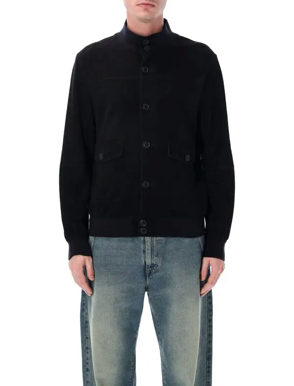 SWORD 6644 Suede Biker Jacket With High Collar - Blue