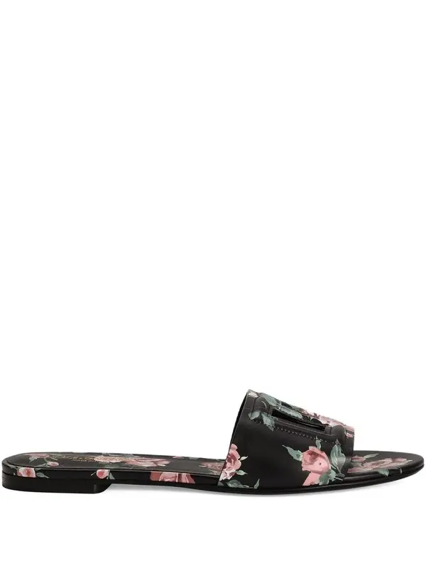 Dolce & Gabbana Floral Print Flat Sandals - Black