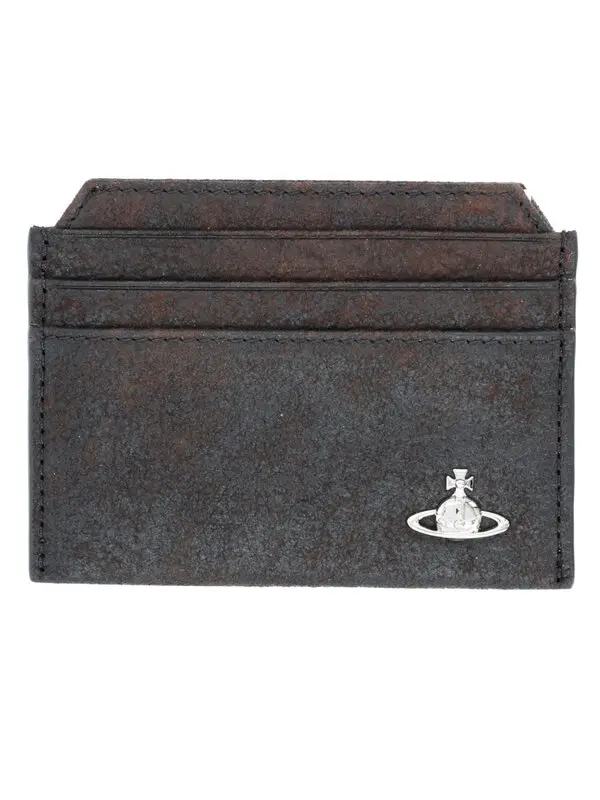VIVIENNE WESTWOOD Leather Card Holder With Orb Detail - Brown