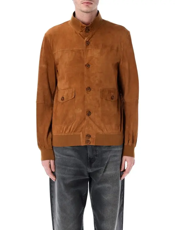 SWORD 6644 Suede Button-front Jacket With Stand Collar - Brandy