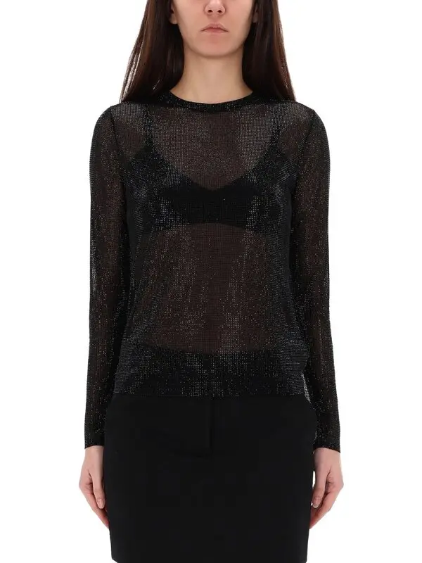 Michael Kors Sheer Sparkle Mesh Long Sleeve Top