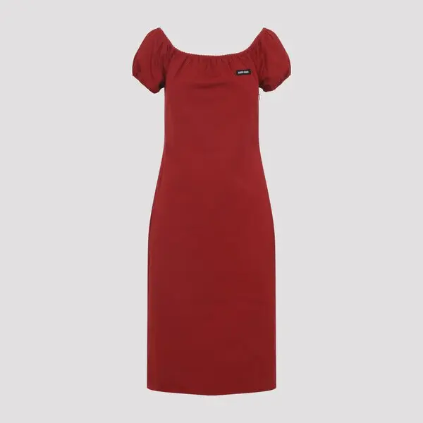 Miu Miu Midi Dress In Poplin With Boat Neck - Red