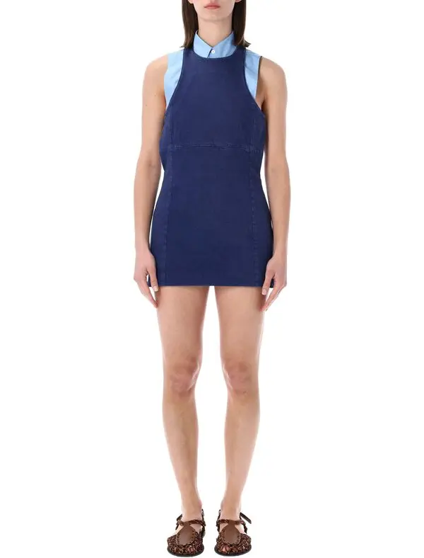 Miu Miu Garment-dyed Gabardine Backless Mini Dress - Grey