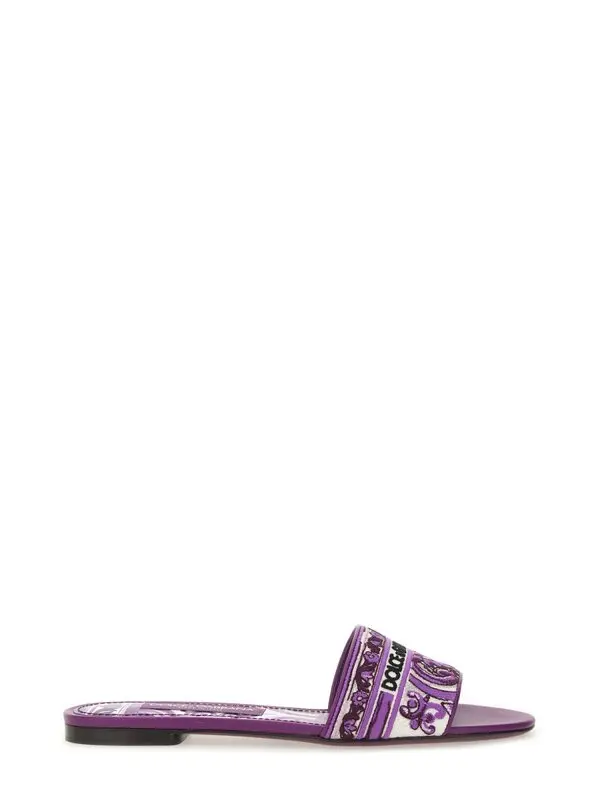 Dolce & Gabbana Embroidered Cotton And Lamb Slides