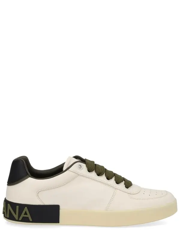 Dolce & Gabbana Portofino Perforated-logo Leather Sneakers - Beige