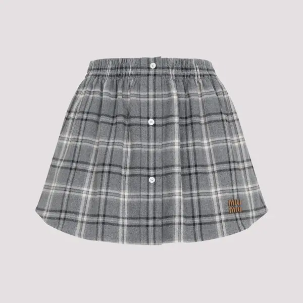 Miu Miu Checked A-line Skirt - Grey