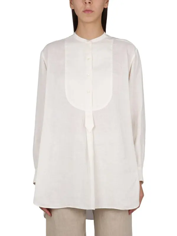Aspesi Tunic Shirt With Mandarin Collar - Ivory