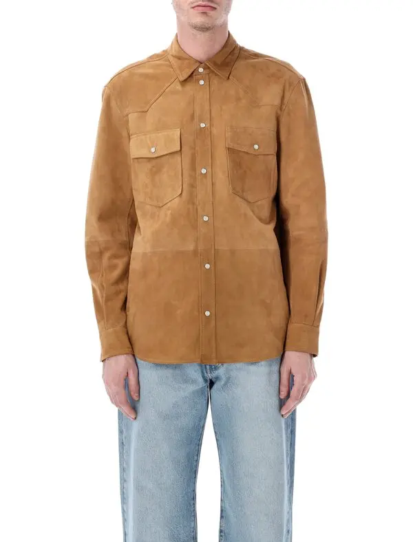 SWORD 6644 Ovine Leather Shirt Jacket - Brown