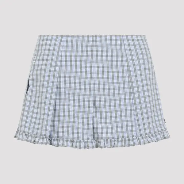 Miu Miu Plaid Pleated Mini Skirt With Ruffle Hem