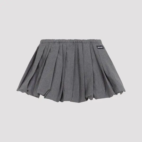 Miu Miu Plissé Check Mini Skirt - Grey