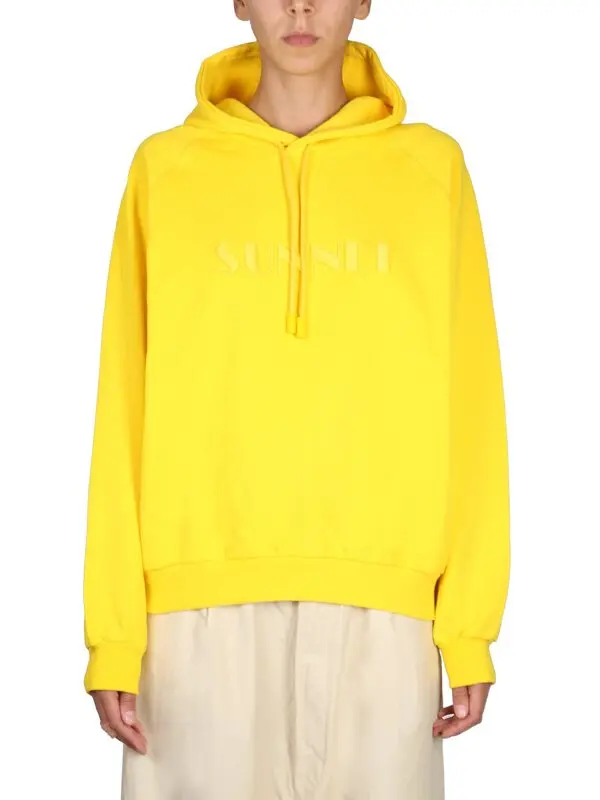Sunnei Cotton Hooded Sweatshirt With Embossed Logo - Yellow
