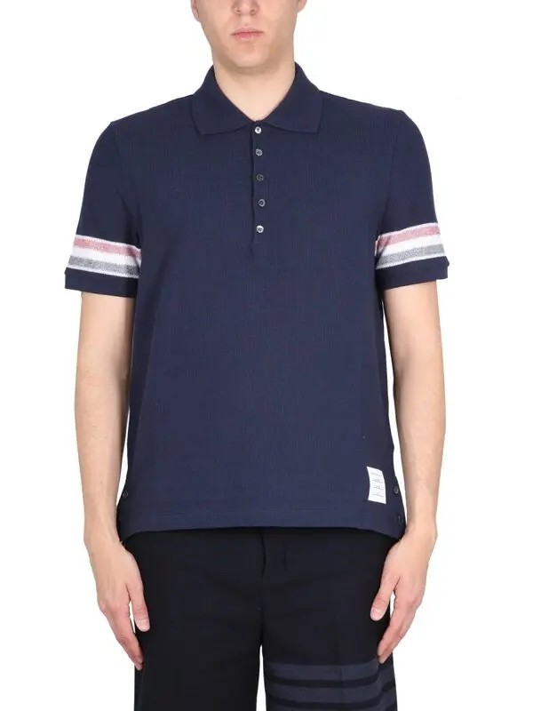 Thom Browne Short Sleeve Cotton Polo Shirt - Blue