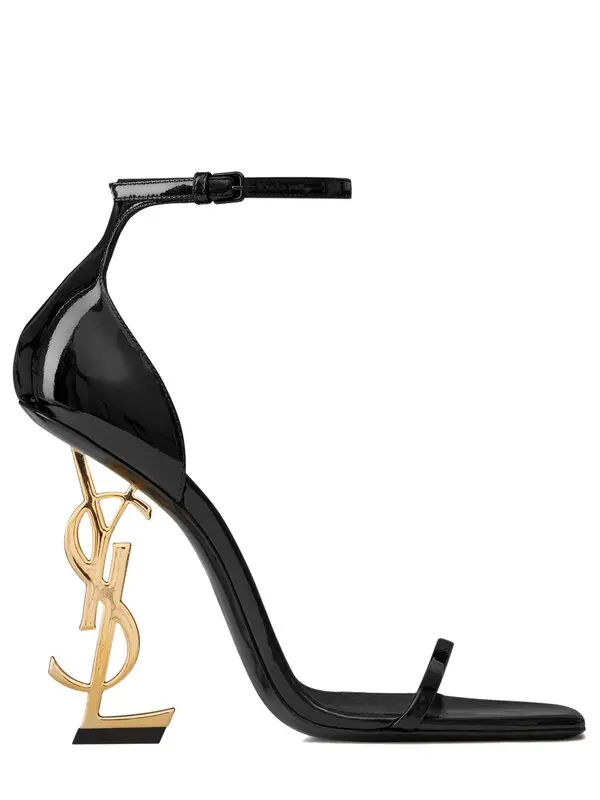 Saint Laurent Structured Heel Sandals With Metal Initials And Adjustable Ankle Strap 11 Cm Heel