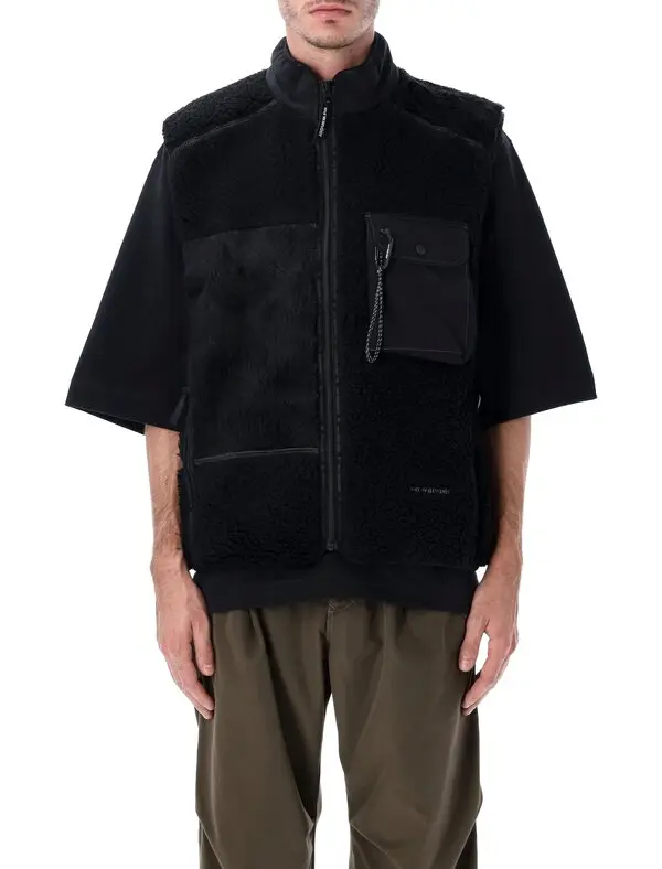 AND WANDER Mix Boa Patchwork Vest - Black