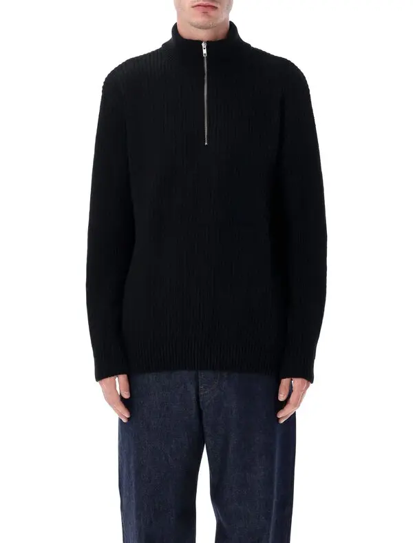 Colorful Standard Oversized Recycled Merino Wool Quarter Zip Sweater - Deep Black