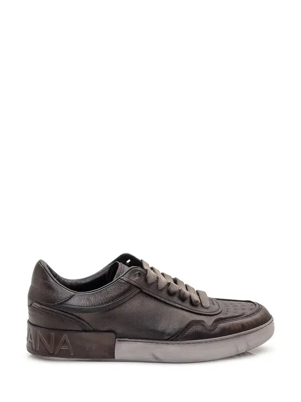 Dolce & Gabbana Leather Sneakers Vit Beck Mini - Moro