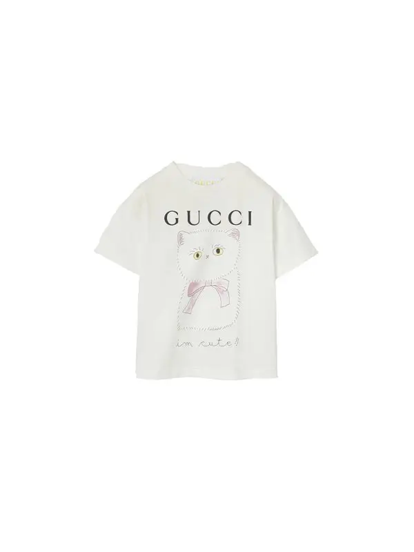 Gucci Mini Cotton T-shirt With Cat Graphic - White